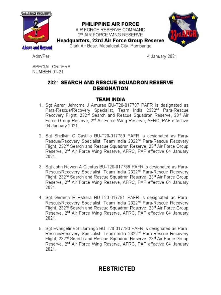Philippine Air Force Headquarters, 23rd Air Force Group Reserve | PDF ...
