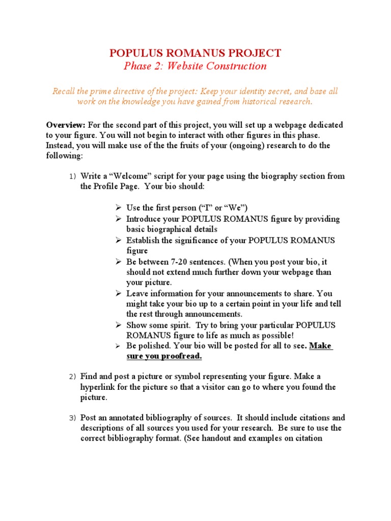 Populus Romanus Project Phase Two Instructions | PDF | Web Page ...