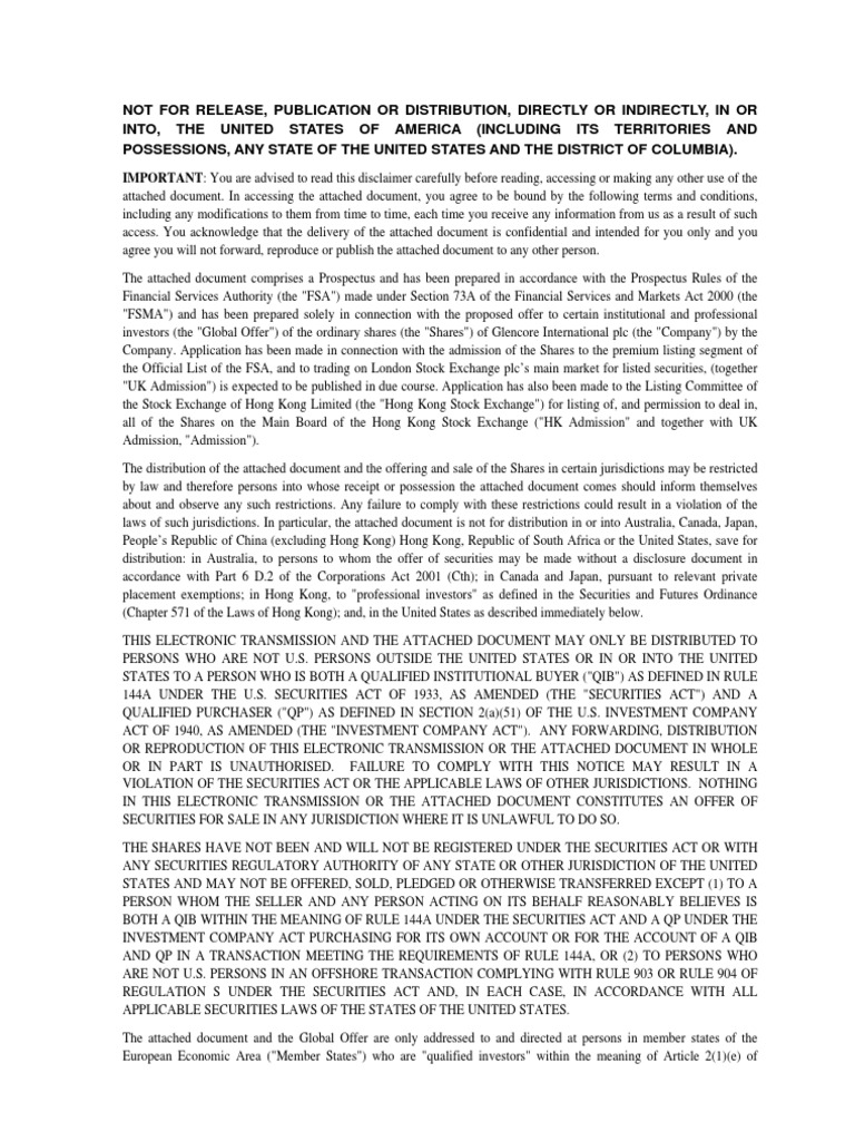 Glencore IPO Prospectus | PDF | Securities Act Of 1933 | Glencore