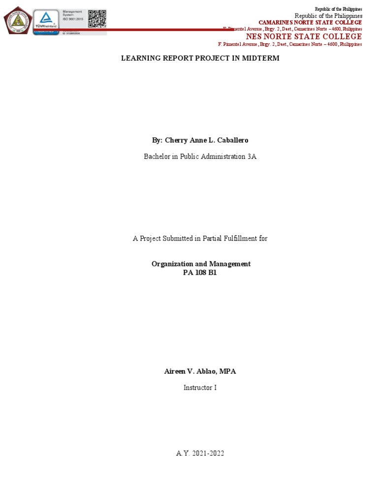 Learning Report Project in Midterm: Bachelor in Public Administration ...