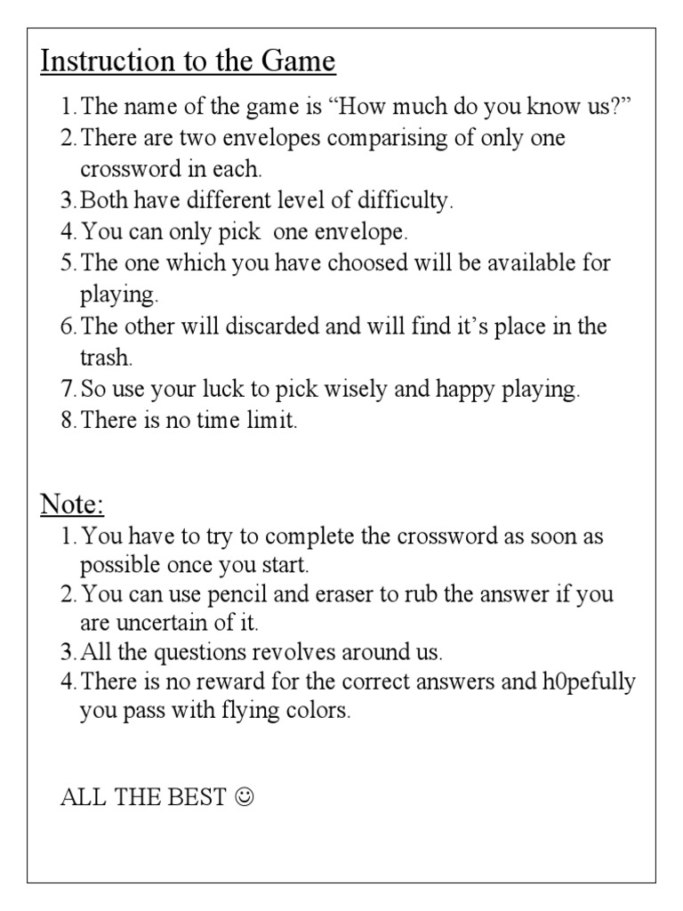Instruction To The Game | PDF | Language Arts & Discipline | Home & Garden