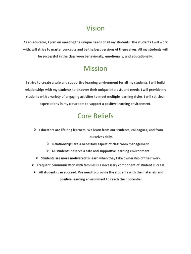 Vision Mission Core Beliefs | PDF