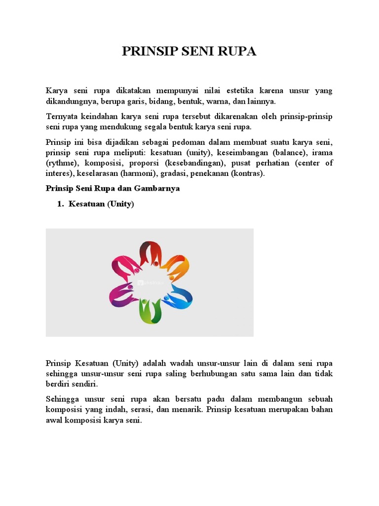Prinsip Seni Rupa Dan Gambarnya 1. Kesatuan (Unity) | PDF