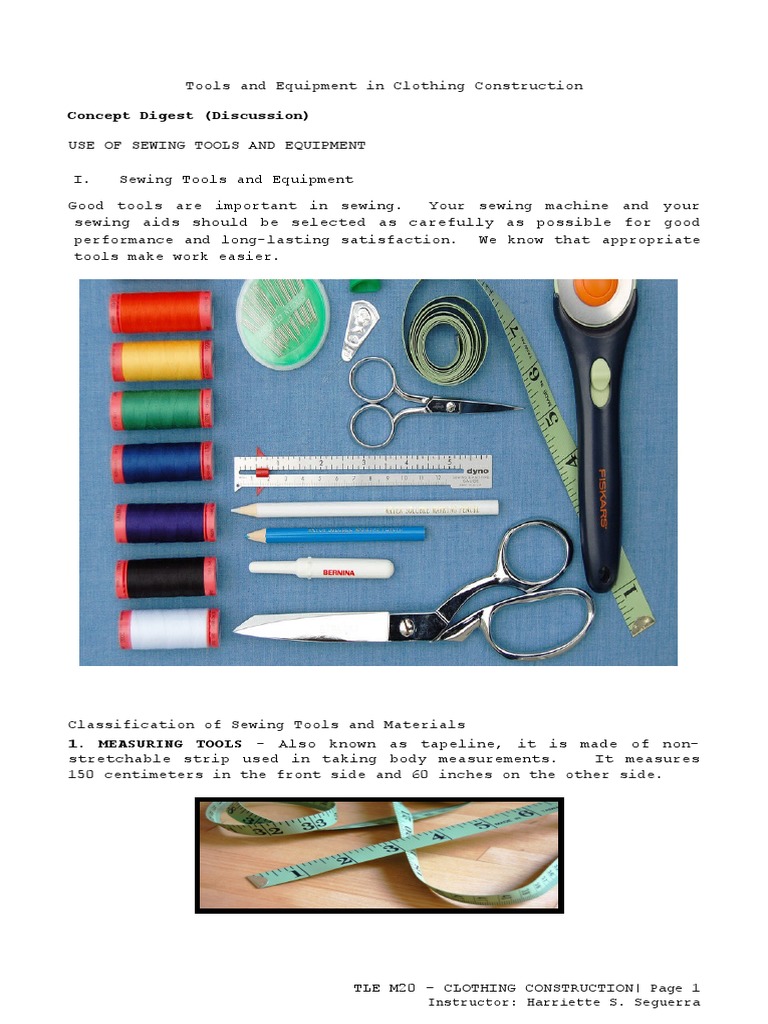 Tools and Equipment in Clothing Construction | PDF | Sewing Machine ...