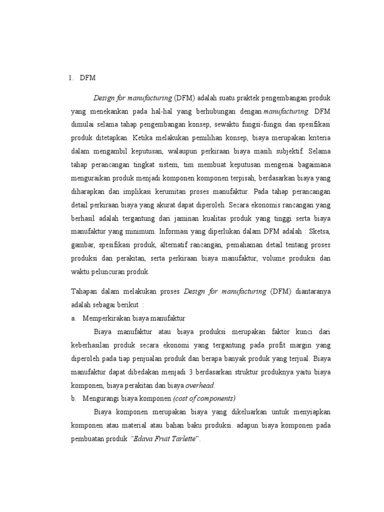 Design For Manufacturing (DFM) Adalah Suatu Praktek Pengembangan Produk | PDF