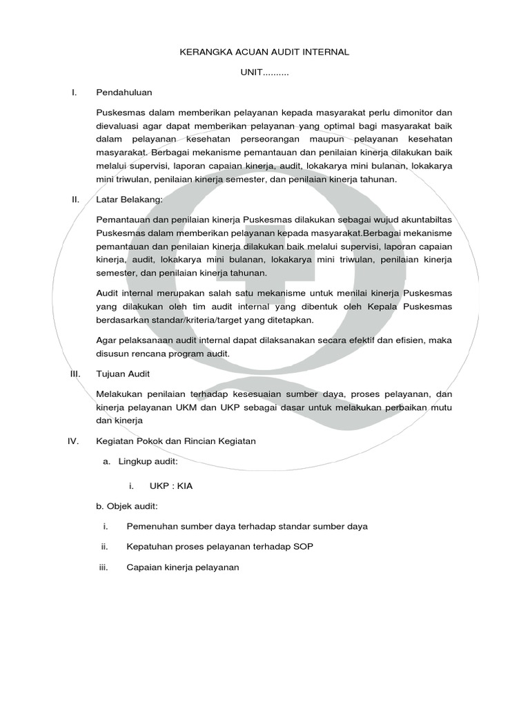 Contoh Kerangka Acuan Audit Internal Unit | PDF