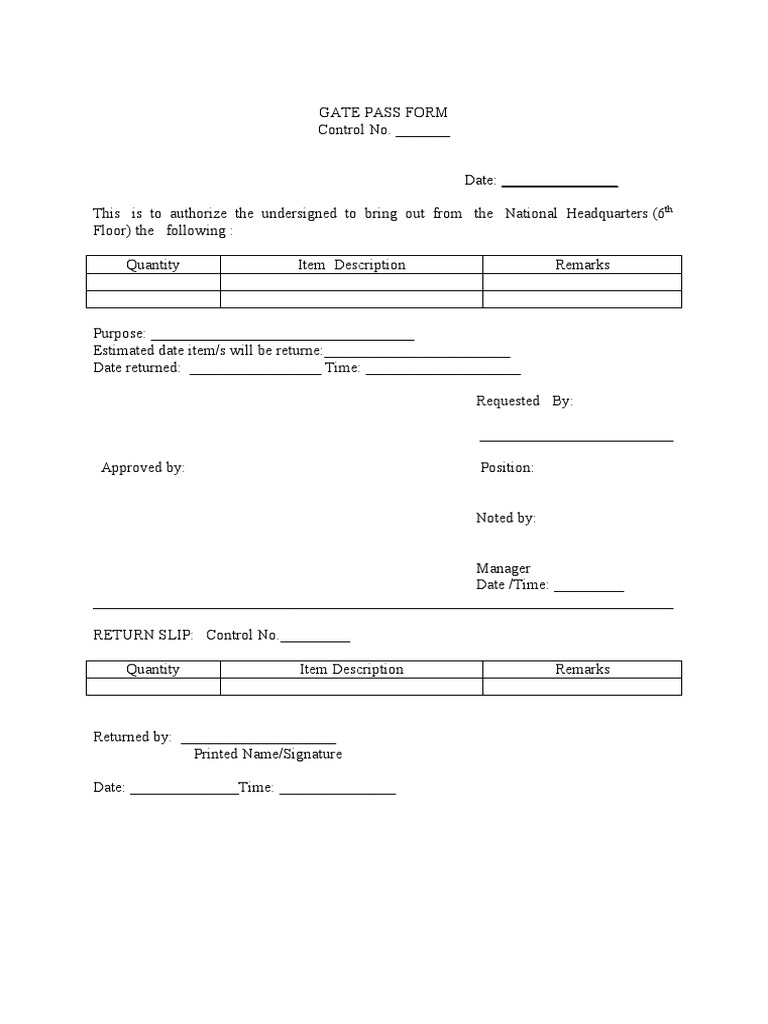 Gate Pass Form | PDF