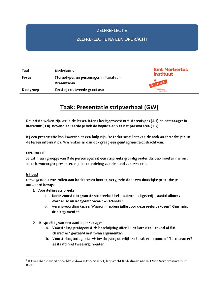 Voorbeeld Zelfreflectie Na Een Opdracht Nederlands | PDF