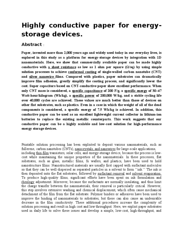 Highly Conductive Paper For Energy-Storage Devices | Download Free PDF ...