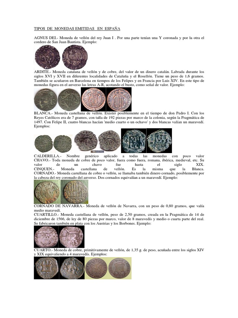 Tipos de Monedas Emitidas en España | PDF | Monedas | Numismática