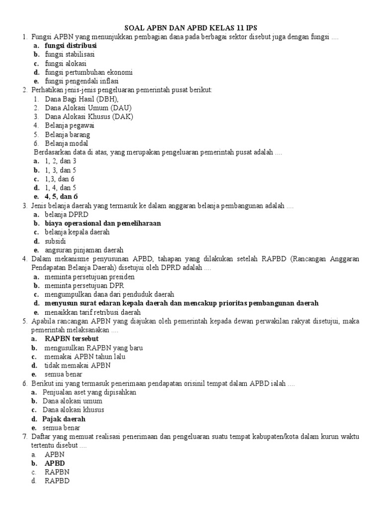 Jawaban Soal Apbn Dan Apbd Kelas 11 Ips | PDF