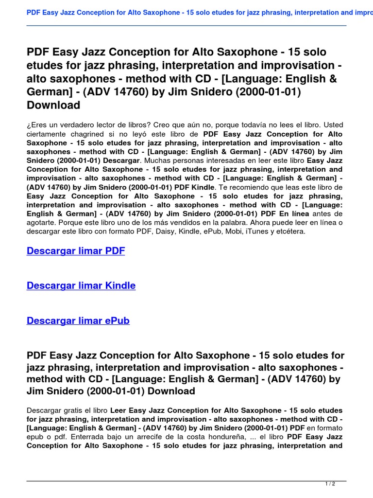 Easy Jazz Conception for Alto Saxophone | PDF | Aerophones | Musical ...