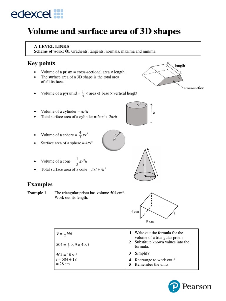 6b Volume and Surface Area of 3D Shapes | PDF | Area | Volume