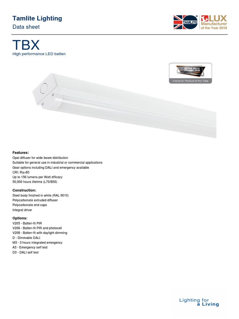 Tamlite TBX LED Batten Data Sheet | PDF | Automotive Industry | Motor ...