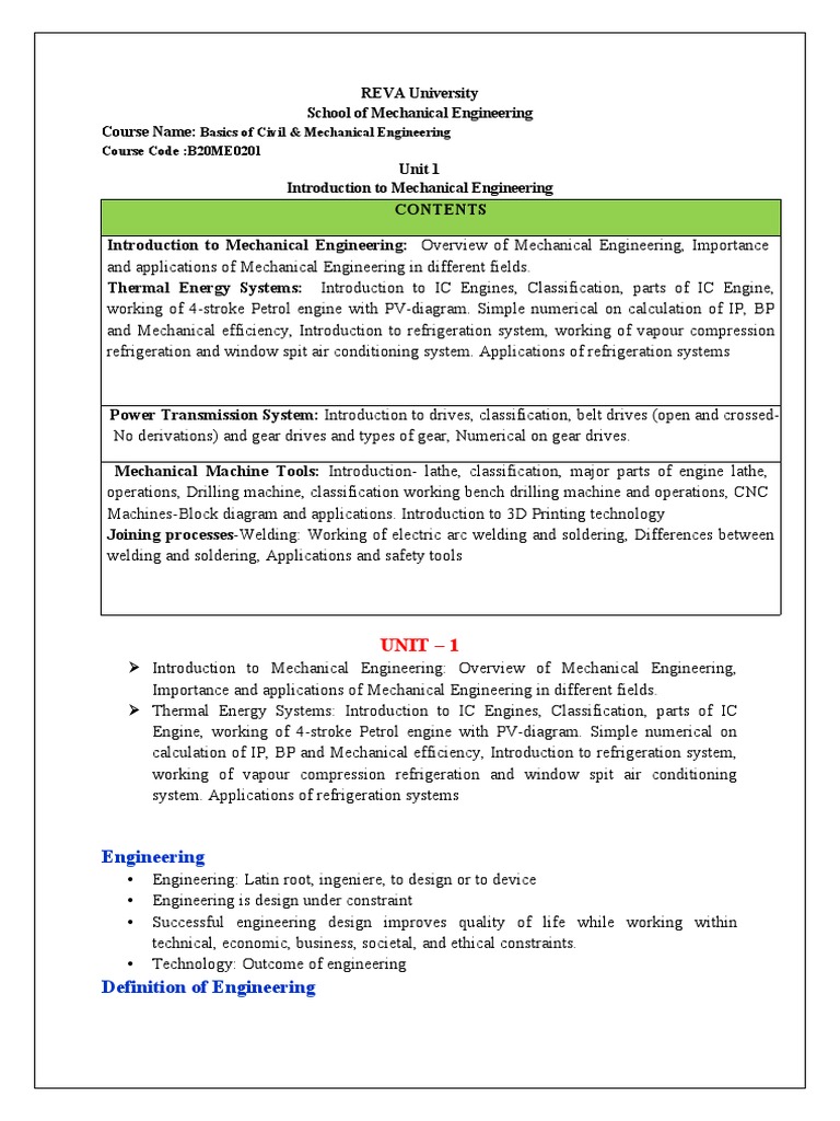 Mechanical Engineering Basics Course | PDF | Internal Combustion Engine ...