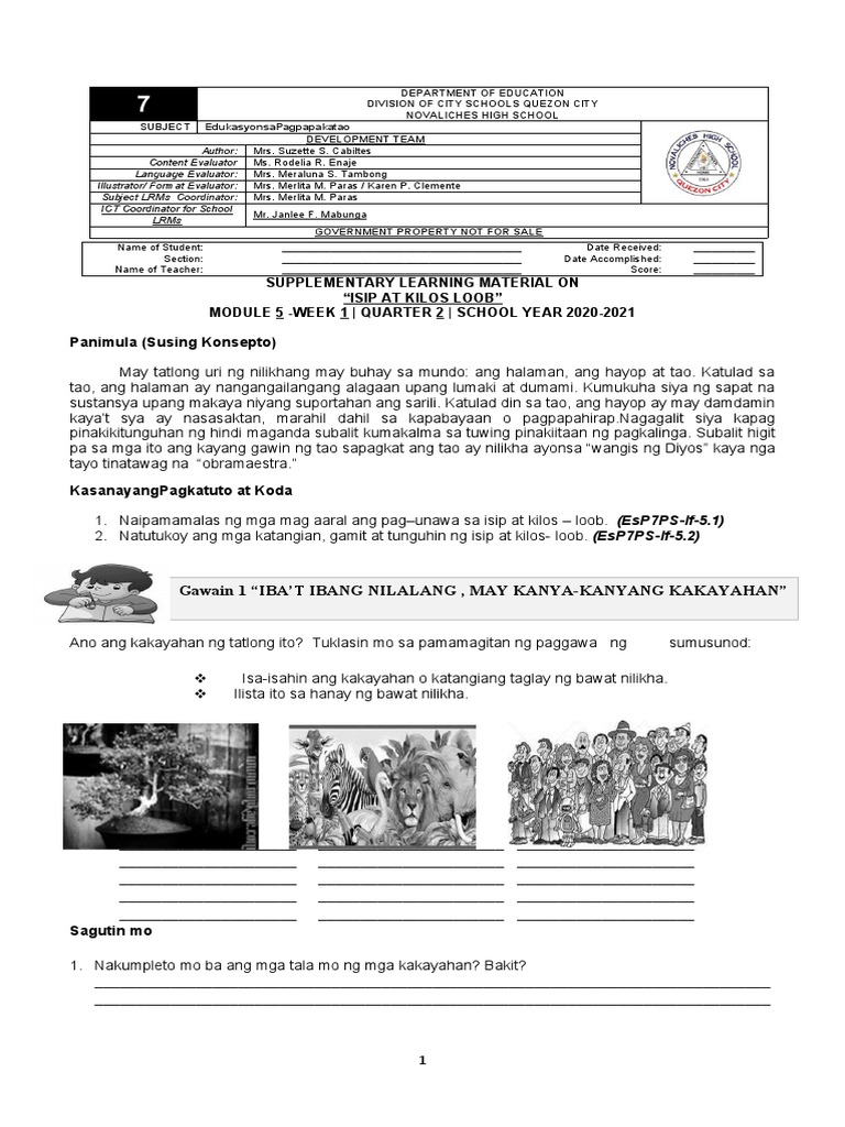 Esp7 Las Q2 Week1 | PDF