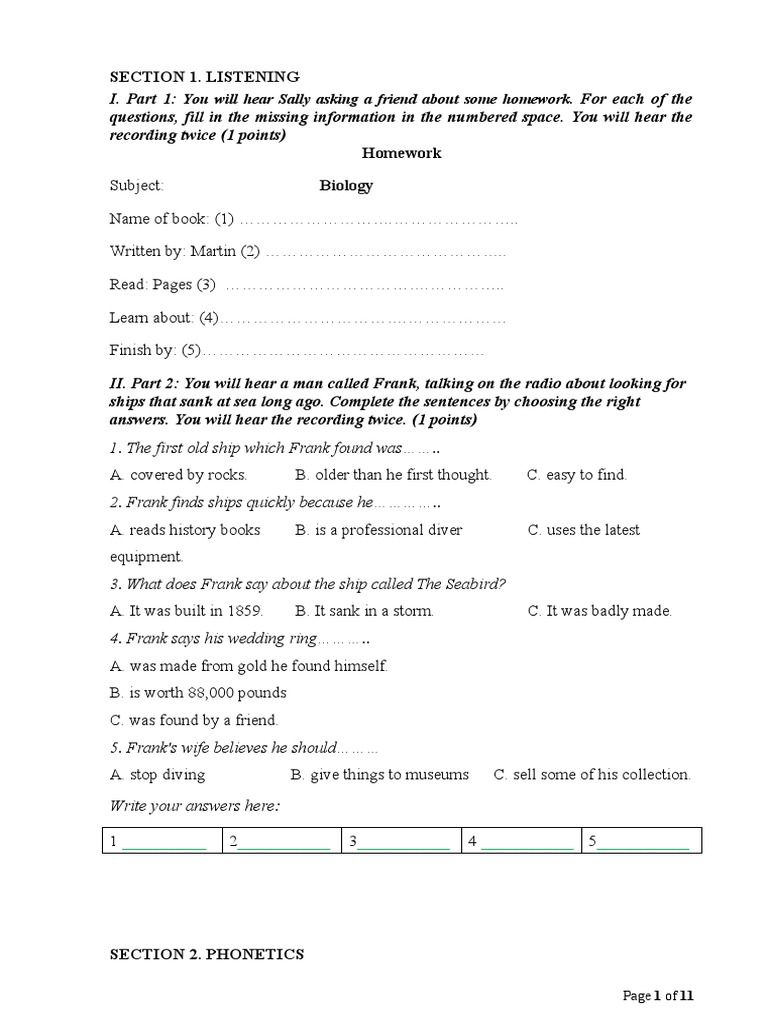 Homework Listening and Phonetics Exercises | PDF | Child Care ...