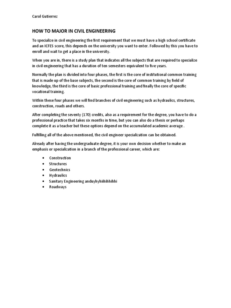 HOW TO MAJOR IN CIVIL ENGINEERING Project Part1 | PDF | Career & Growth