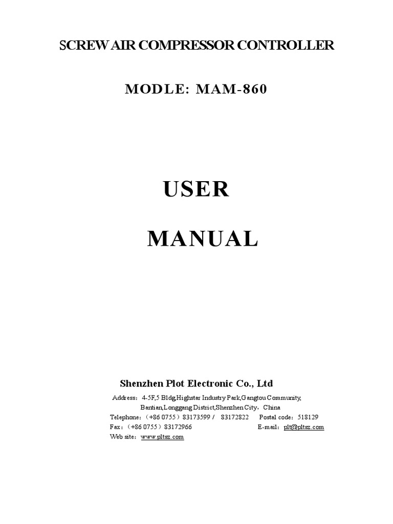 User Manual: Screw Air Compressor Controller | PDF | Menu (Computing ...