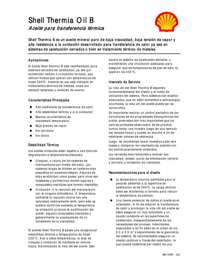 Aceite Shell Thermia B | PDF | Temperatura | Petróleo
