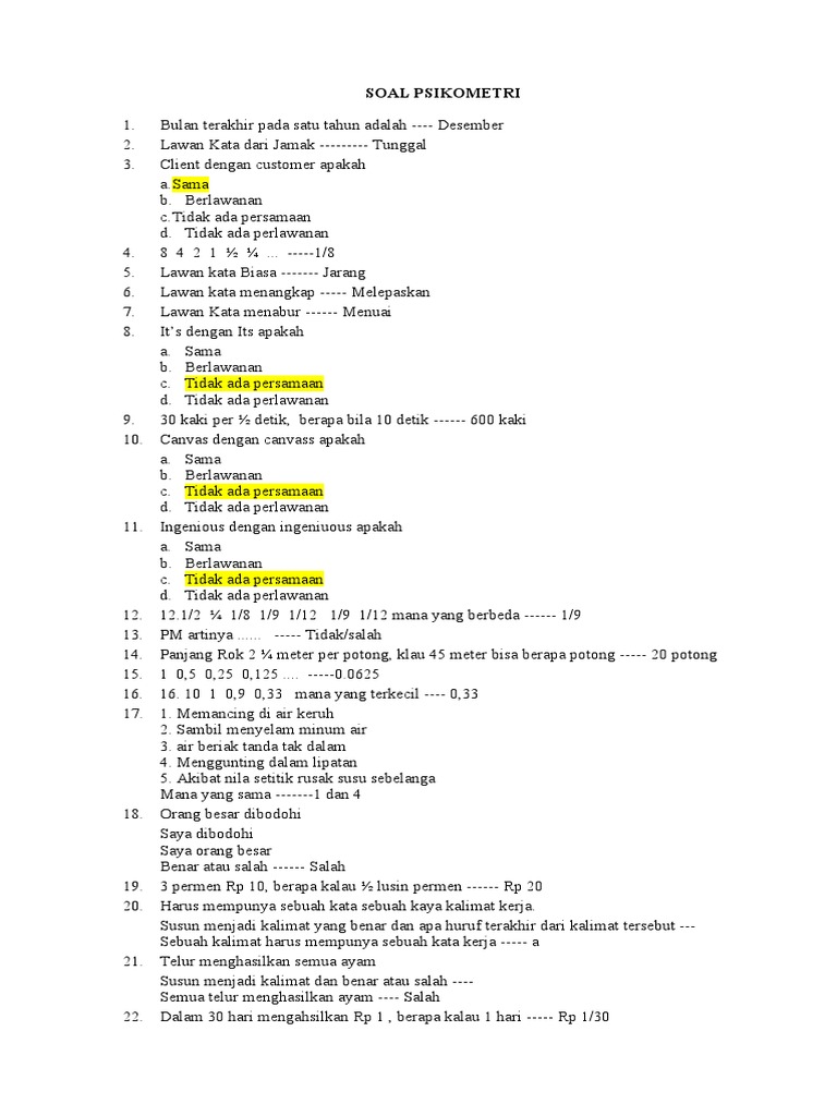 Contoh Soal Psikometri | PDF