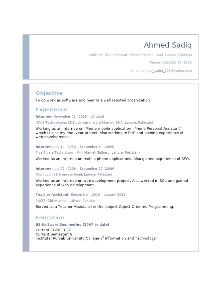 Ahmed Sadiq: Objective Experience | PDF | Graphical User Interfaces | Web Development