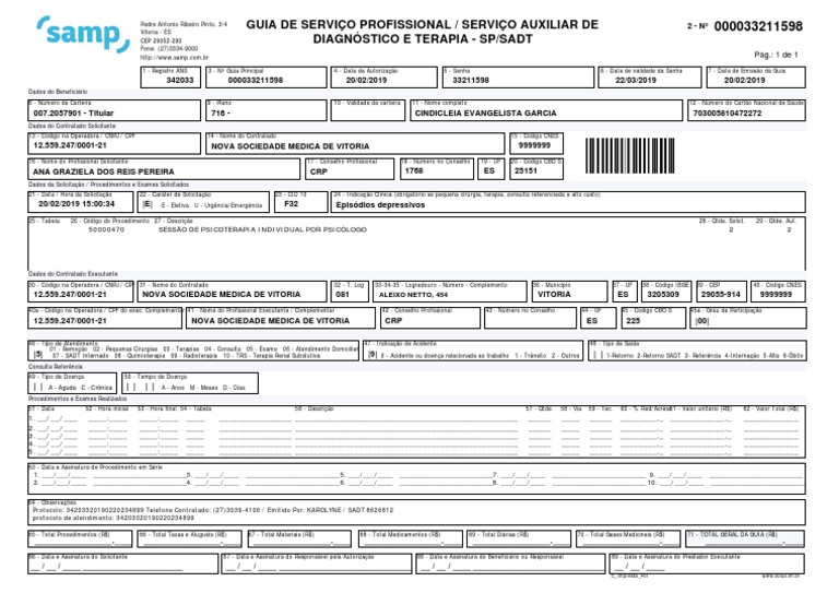 Guia TISS 33211598 - Guia - SADT - Arquivo1 | PDF | Sistema de saúde ...