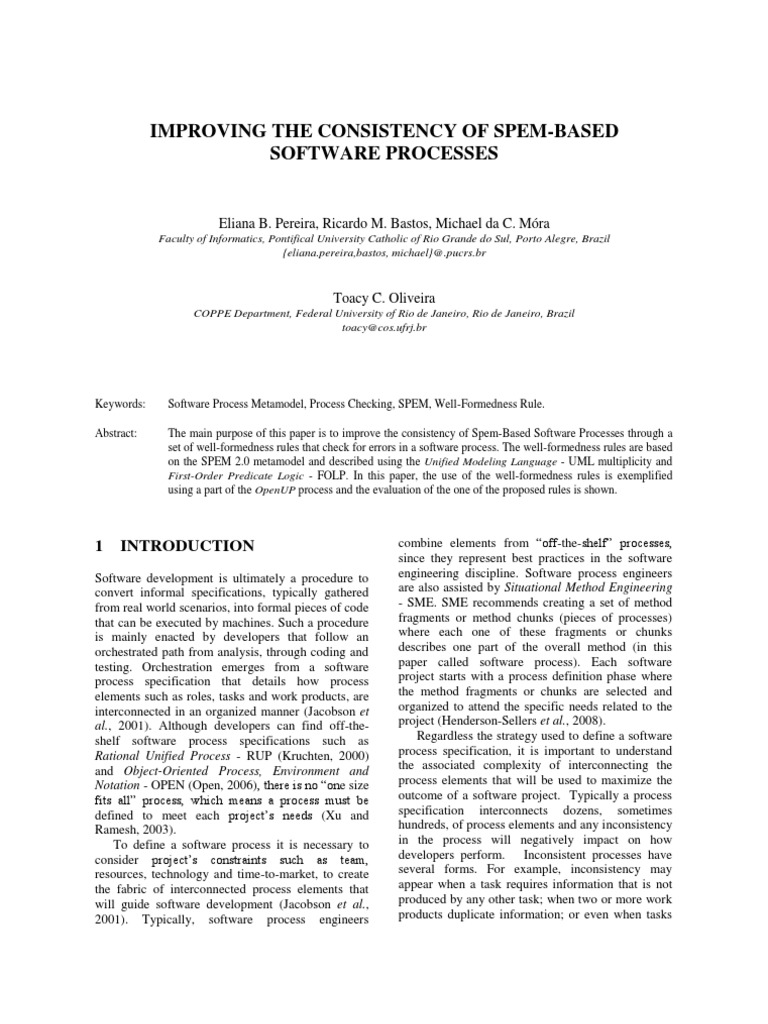 Improving The Consistency of Spem-Based Software Processes: Eliana B ...