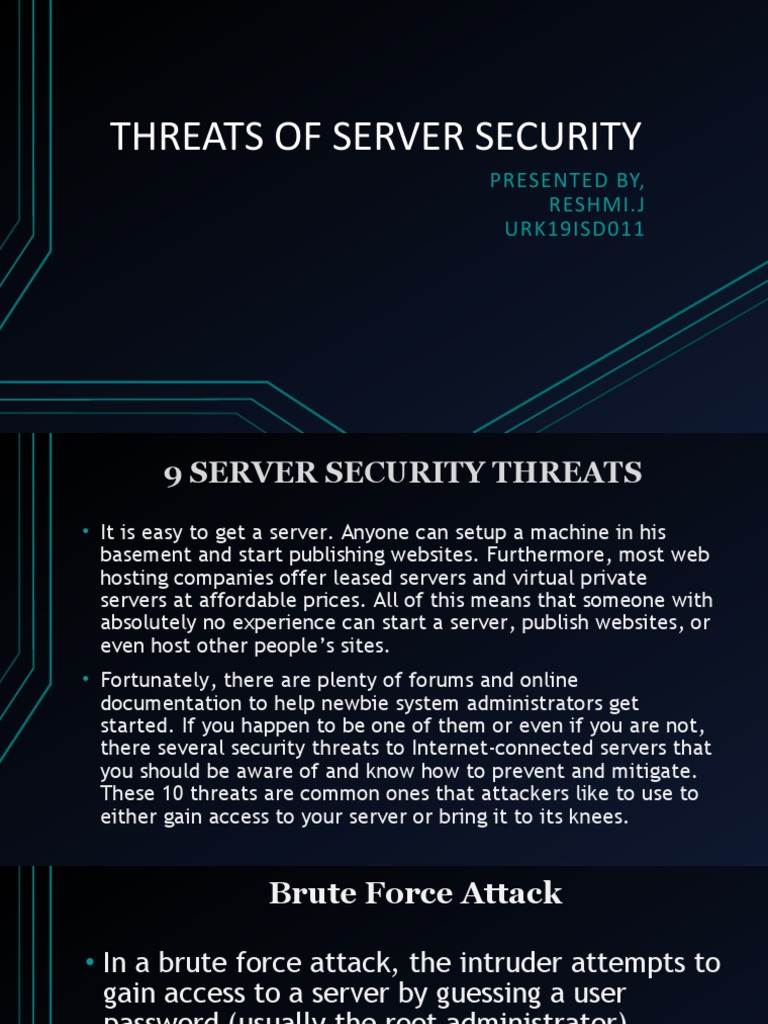 Threats of Server Security: Presented By, Reshmi.J URK19ISD011 | PDF ...