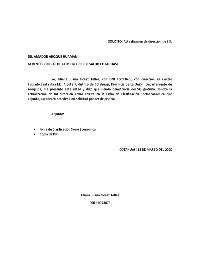 SOLICITO Actualizacion de SIS | PDF
