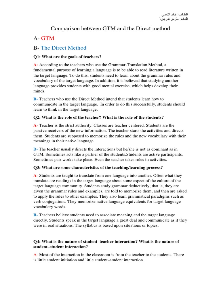 Comparison Between GTM and The Direct Method | PDF | Second Language | Human Communication