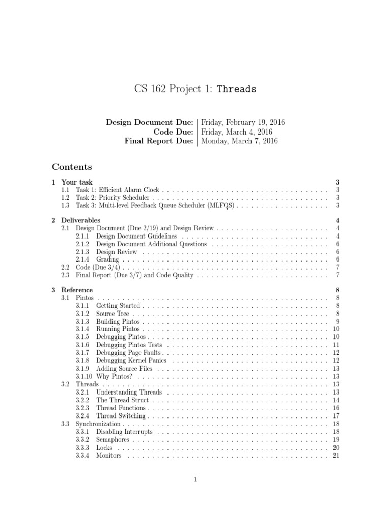 CS 162 Project 1: Threads | PDF | Thread (Computing) | Scheduling (Computing)
