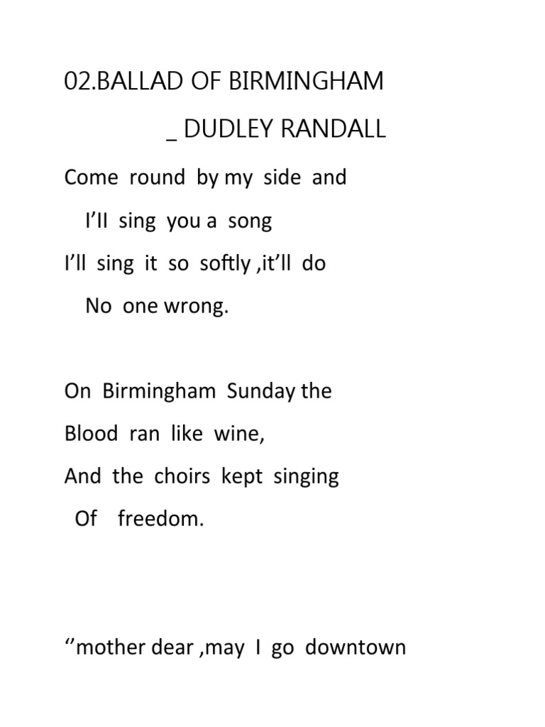 02.ballad of Birmingham - Dudley Randall | PDF