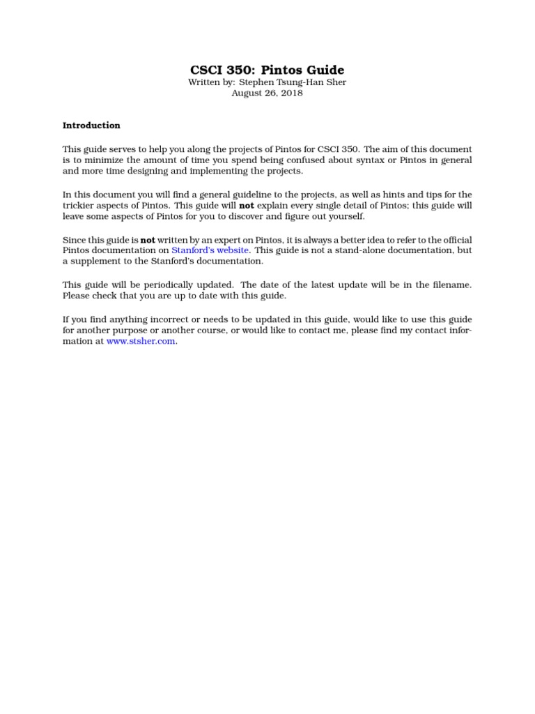 Pintos Guide PDF | PDF | Pointer (Computer Programming) | Subroutine