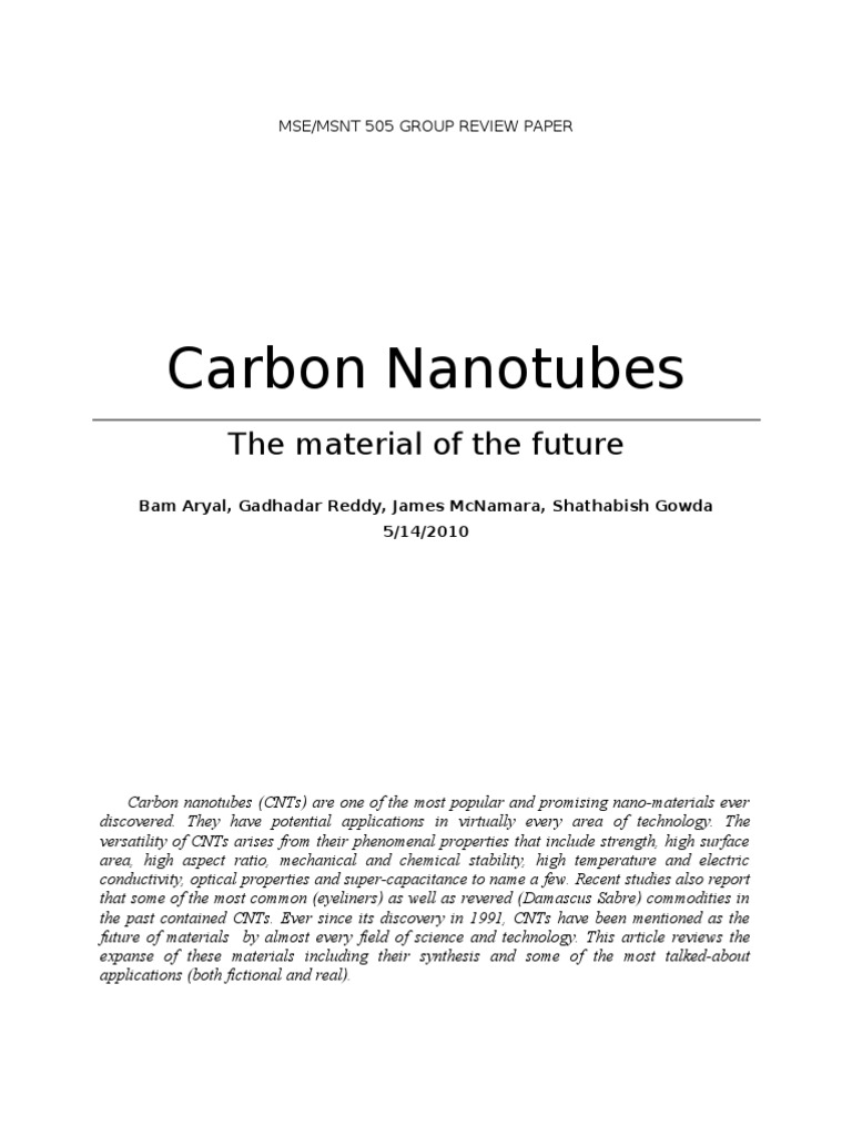 2010-5-14 Group Review - Carbon Nanotubes - Final | PDF | Carbon ...
