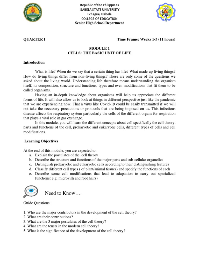 Gen Bio 1 Module 1 Lesson 1.1 and 1.2 | PDF | Endoplasmic Reticulum ...