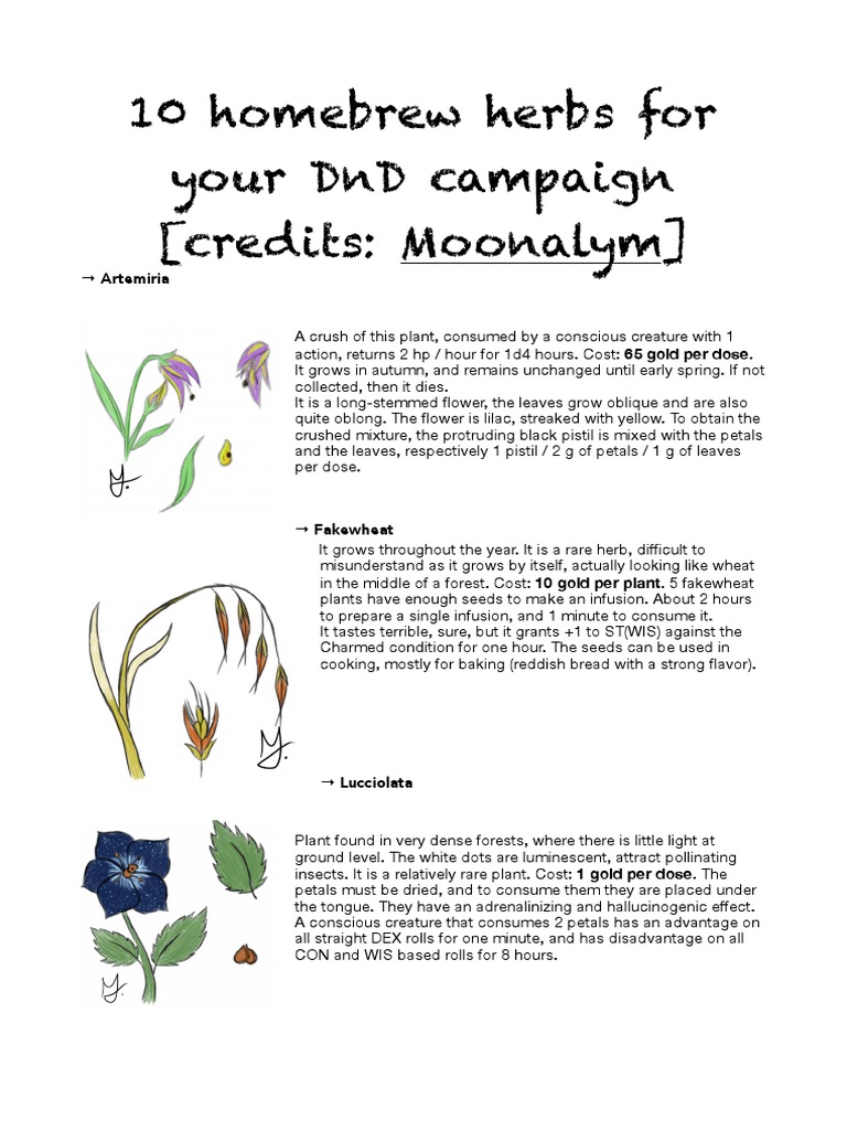 Homebrew DnD Healing Herbs List | PDF | Trees | Botany