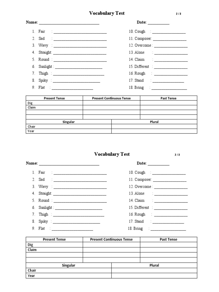 Vocabulary Test Template | PDF | Career & Growth | Language Arts ...