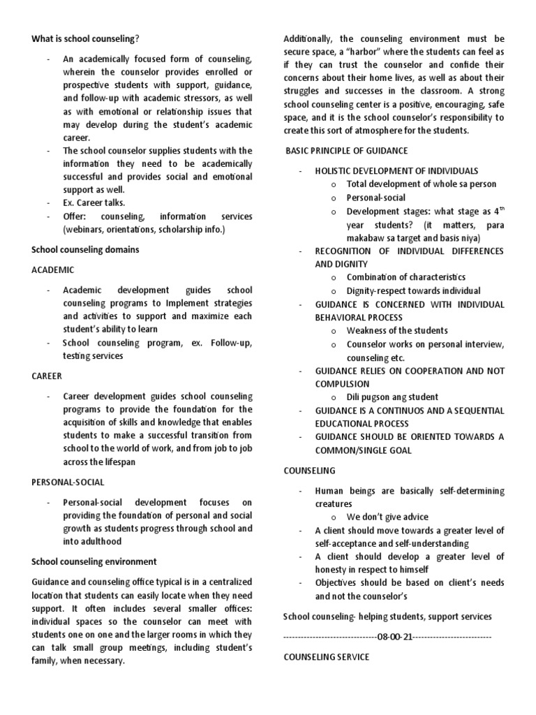 School Counseling Notes | PDF | School Counselor | Psychotherapy