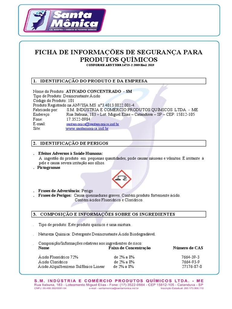 FISPQ Ativado Concentrado - SM | PDF | Embalagem e rotulagem | Ambiente ...