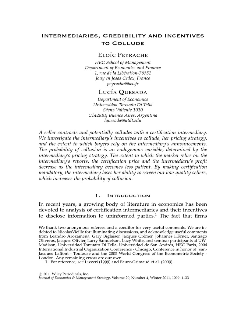 Intermediaries, Credibility and Incentives To Collude | PDF | Profit ...