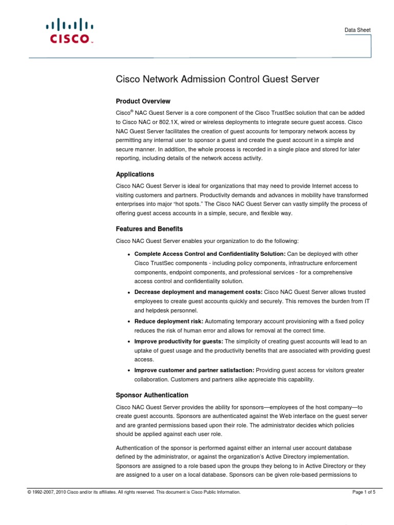 Cisco Network Admission Control Guest Server: Product Overview | PDF ...
