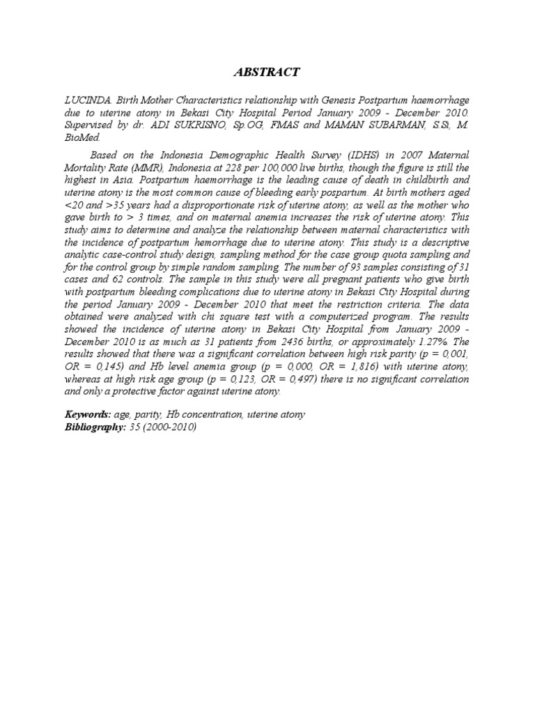 Maternal Factors in Uterine Atony Risk | PDF