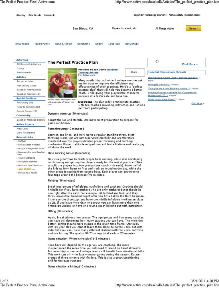 The Perfect Practice Plan - .. | PDF | Pitcher | Team Sports