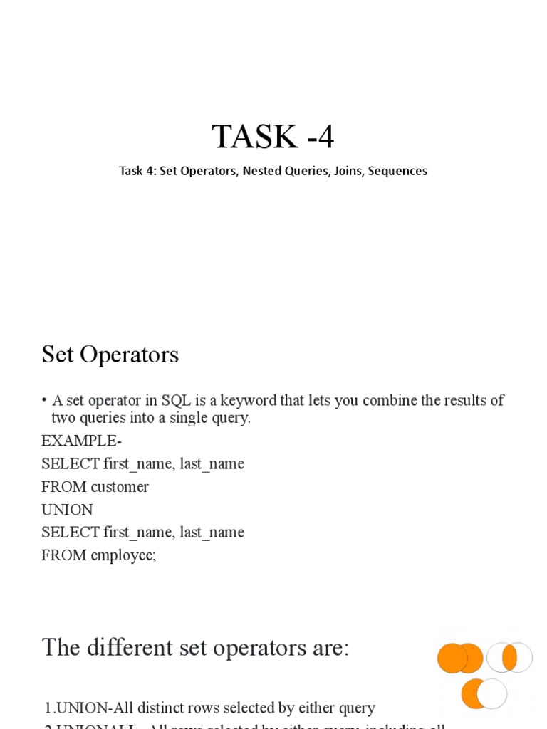 Task - 4: Task 4: Set Operators, Nested Queries, Joins, Sequences | PDF