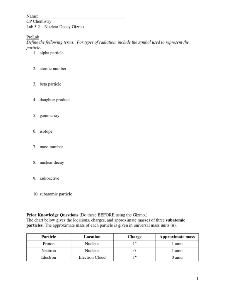 Attachment - PDF - Lab 3.3 Nuclear Decay Gizmo | PDF | Radioactive ...