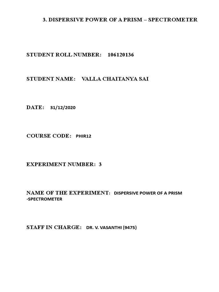 Dispersive Power of A Prism | PDF | Prism | Refraction