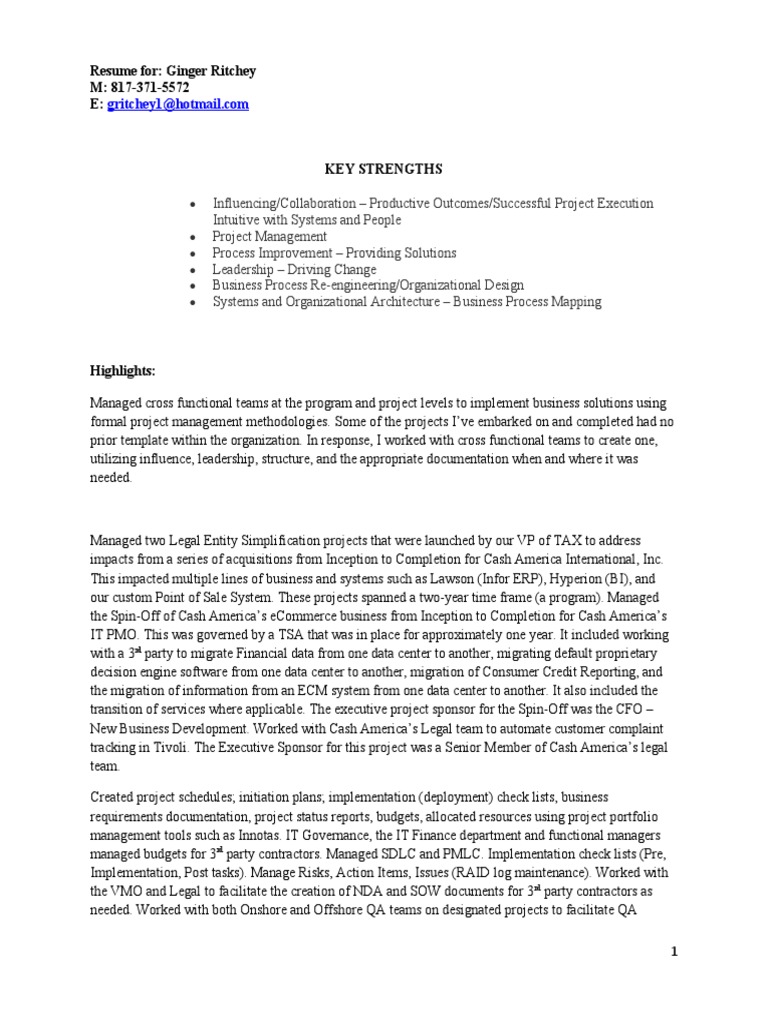 Dice Resume CV Ginger Ritchey | PDF | Oracle Corporation | Share Point