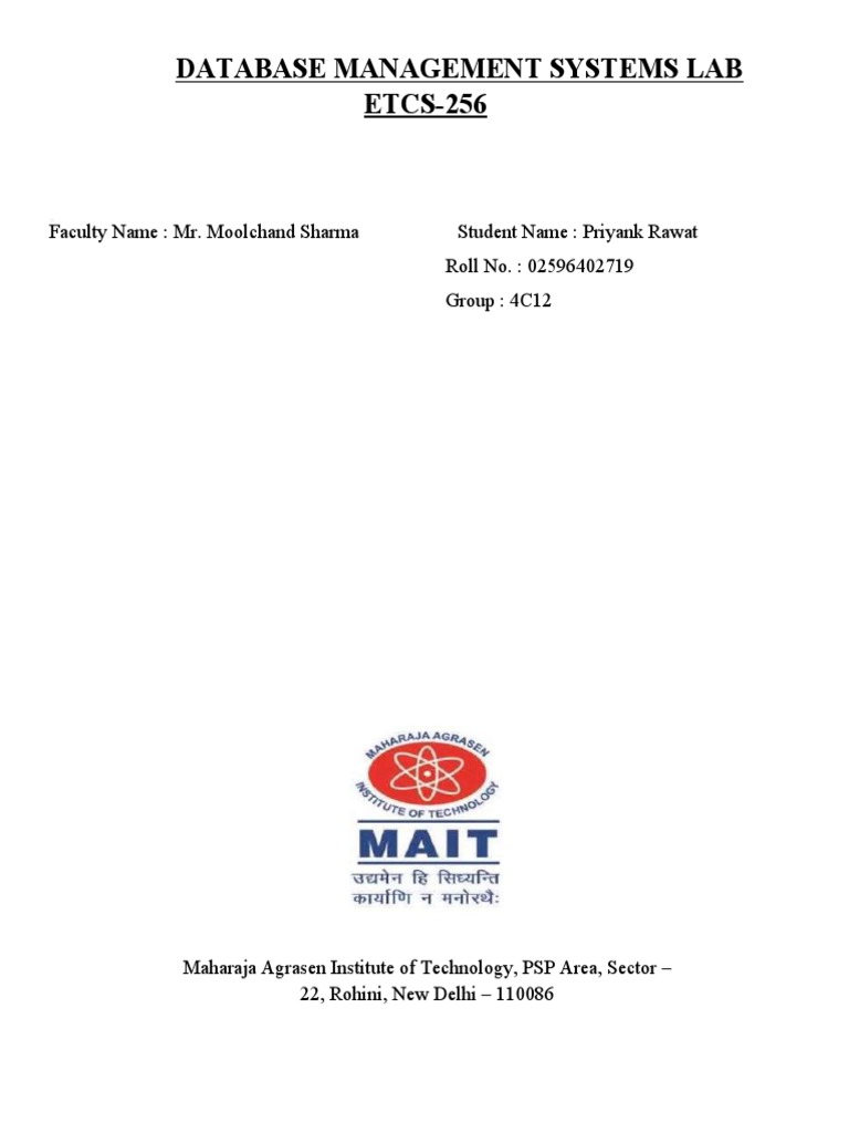 Database Management Systems Lab ETCS-256 | PDF | Databases | Relational Database