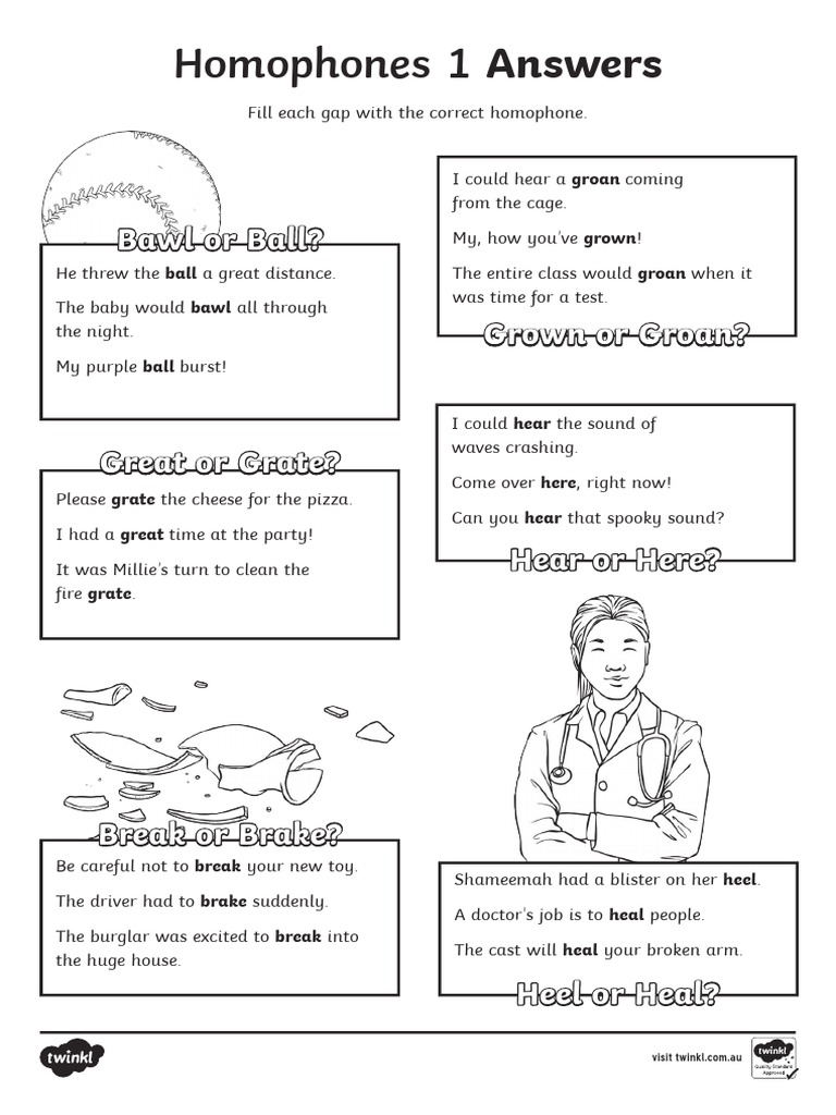 Homophones 1 Answers: Bawl or Ball? | PDF